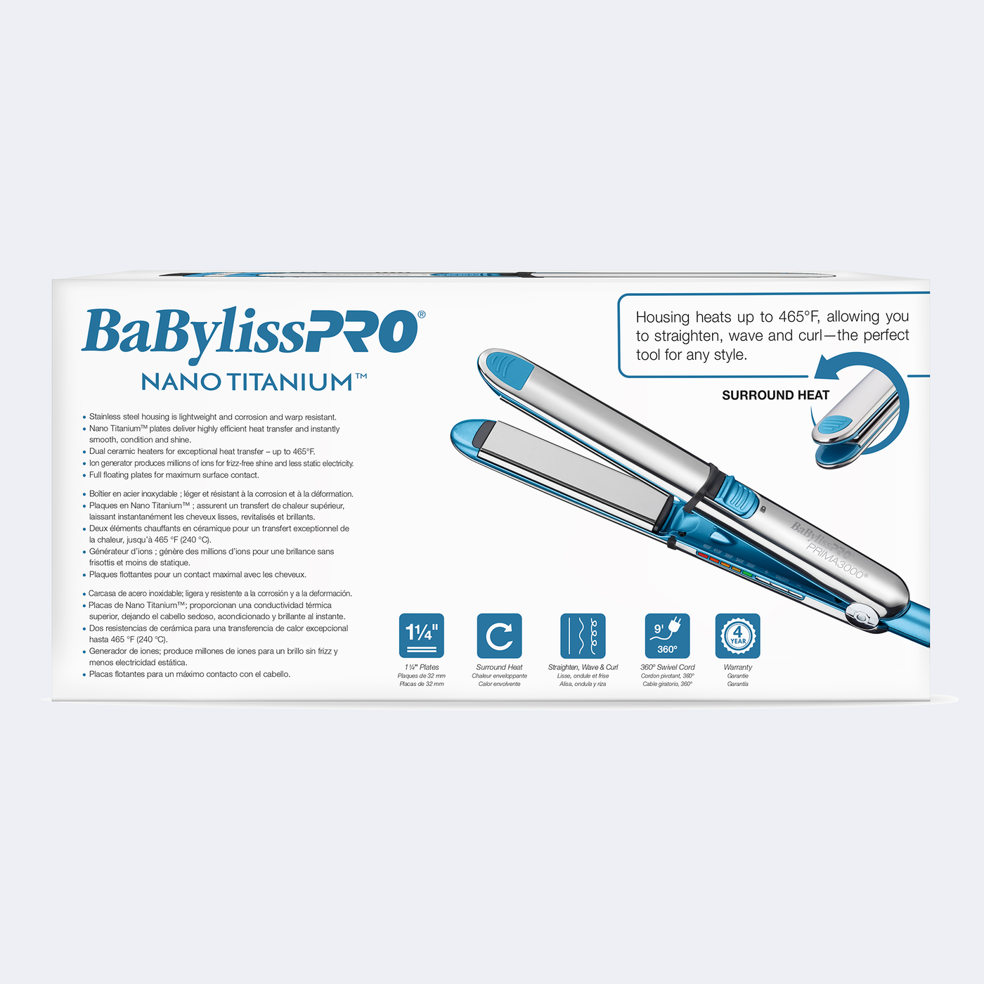 Plancha iónica Prima3000 de 1¼ in Nano Titanium| BaBylissPRO